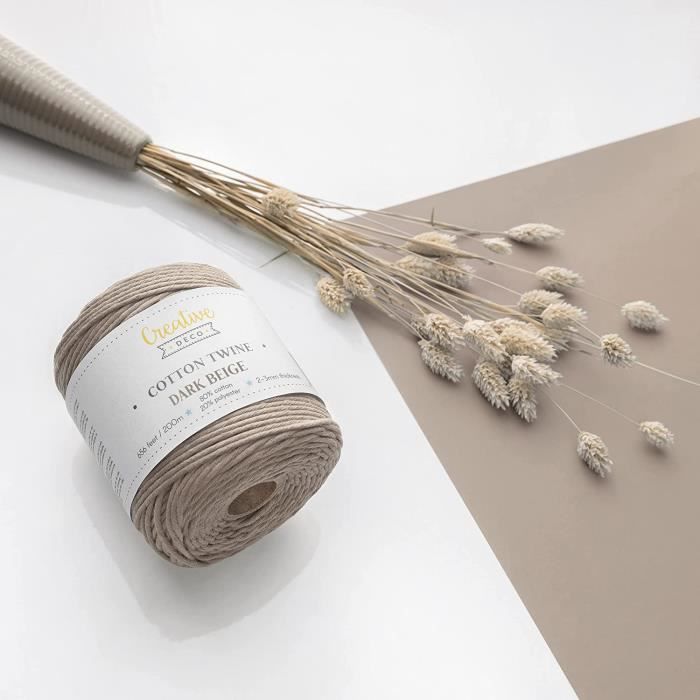 3mm x 200m Corde Macramé Beige Foncé | Fil de Coton et Polyester ...
