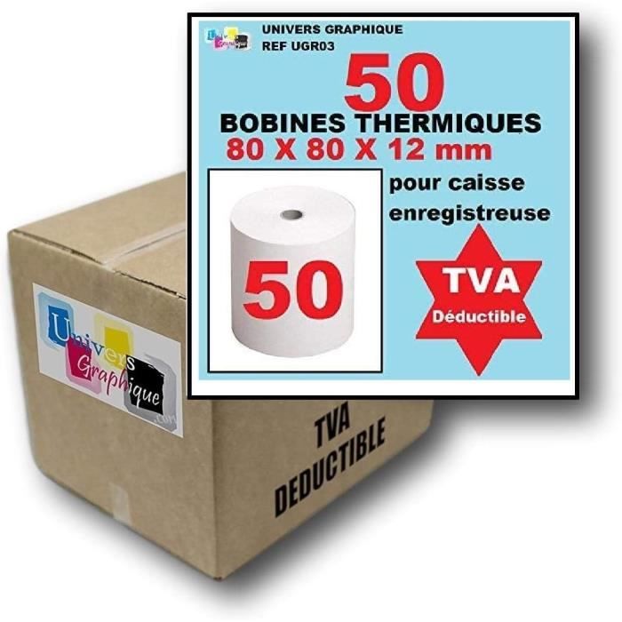 Bobine de 50 rouleaux papier Thermique, 80 x 80 x 12 mm ticket de ...