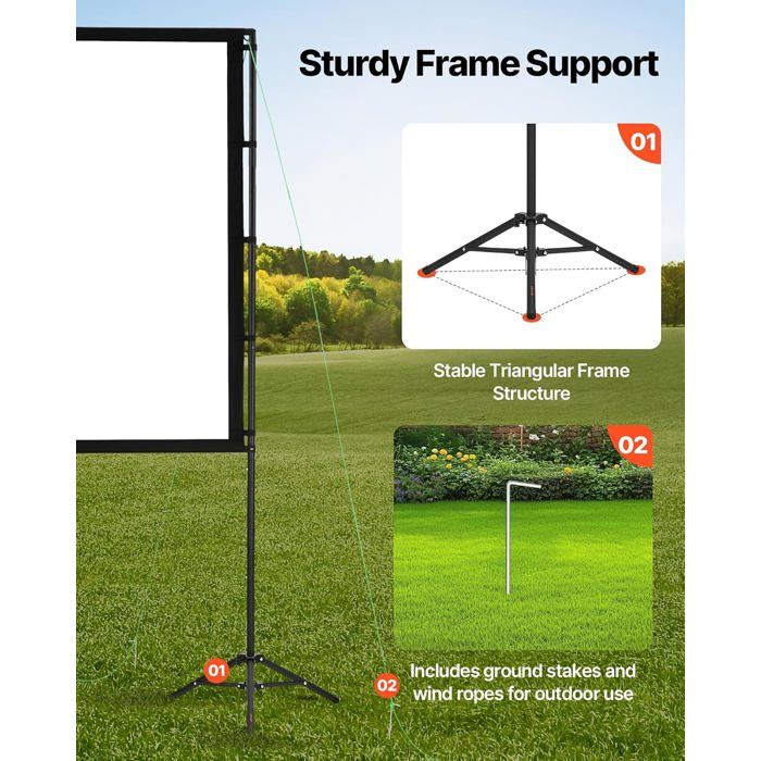 Écran de projection portable 254 cm-KAL-16:9 4K HD,2 trépieds,toile ...