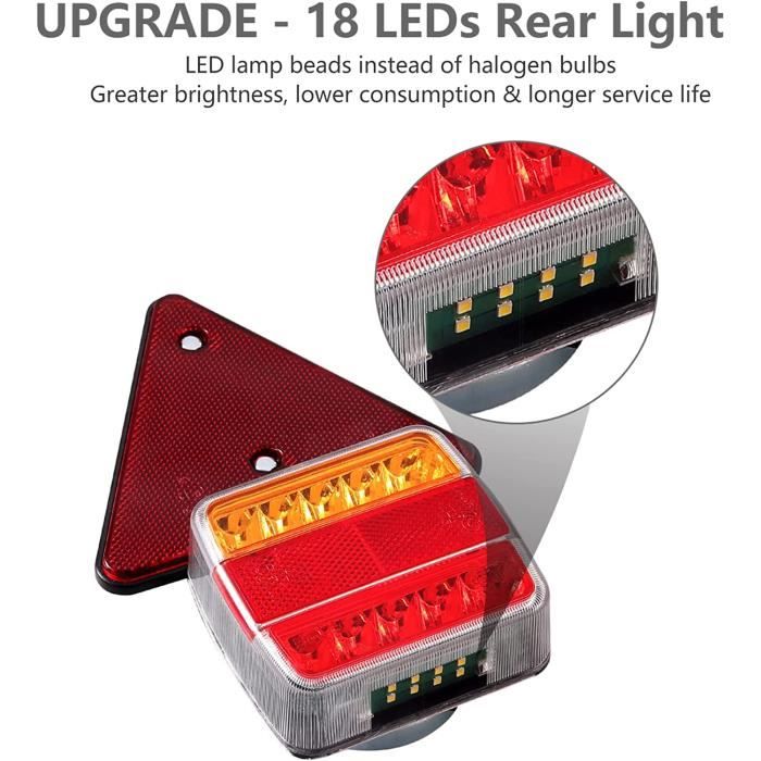 18 Led Feu Arrière Pour Remorque Avec Réflecteur Triangulaire 2Pcs Feux ...