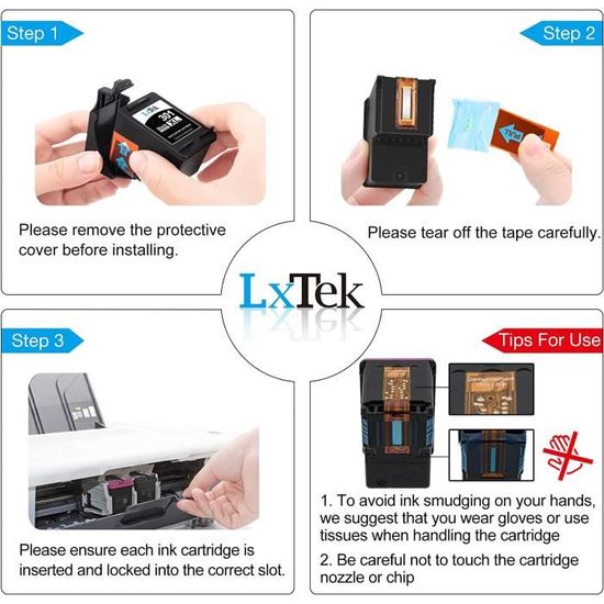 301 XL Cartouches d'encre Remanufacturées LXTEK 2 Pack Compatibles pour HP 301 pour Deskjet 1000 ...