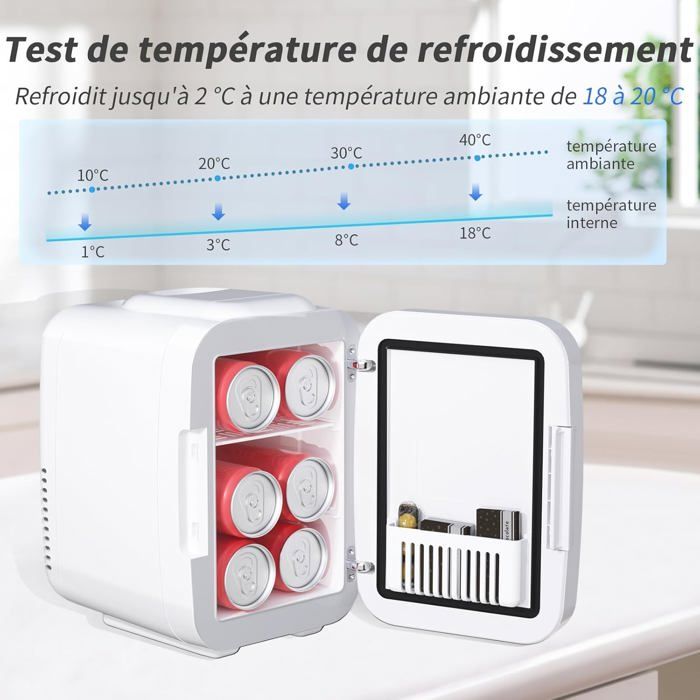 Mini Frigo pour Chambre-avec Miroir LED- AC-220V DC 12V -4L Petit Frigo ...