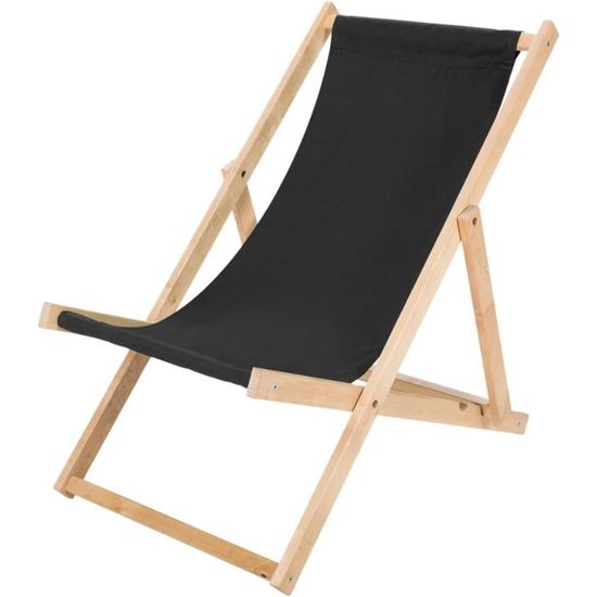 Chaise longue de jardin - Noir - Bois de hêtre - Pliable - 3 positions - 1 personne - Cdiscount ...