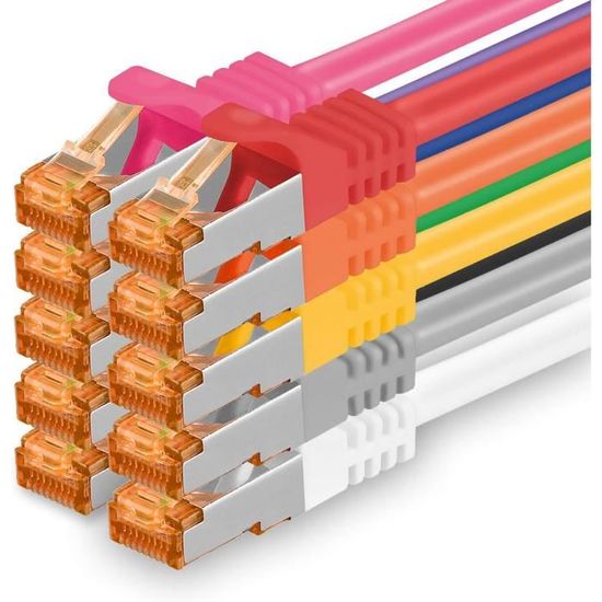 1m - Câble réseau Cat.7 10 couleurs Câble LAN Ethernet Gigabit 10000 ...