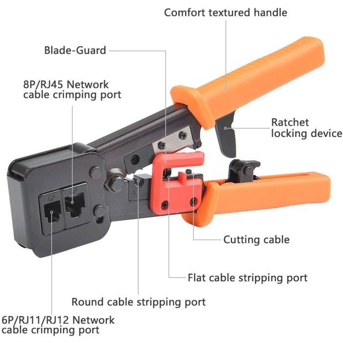 Pince à sertir RJ45, pince à sertir pour câbles réseau 6P/8P pour câbles réseau et téléphoniques ...