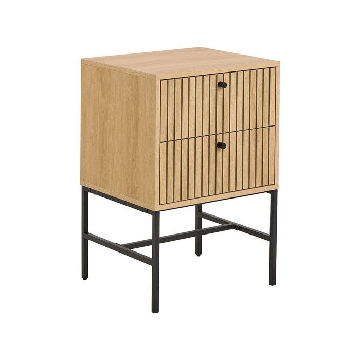 Marc - table de chevet - effet bois - pieds en métal - 2 tiroirs - Bois ...