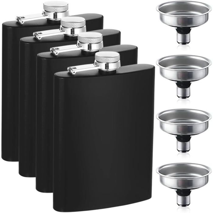 Lot de 4 flasques en acier inoxydable avec entonnoir, 227 ml, idéales ...