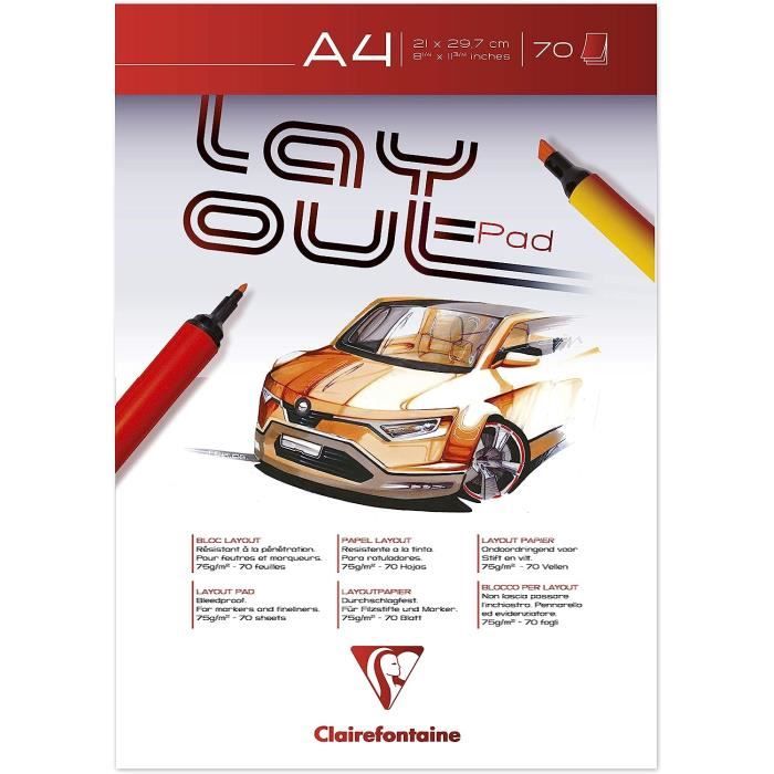 Bloc Encollé Papier Layout - 70 Feuilles Papier Blanc Uni Extra Lisse ...