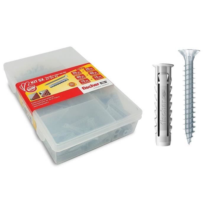 Fischer kit SX, 80 chevilles avec vis pour fixation sur mur plein et ...