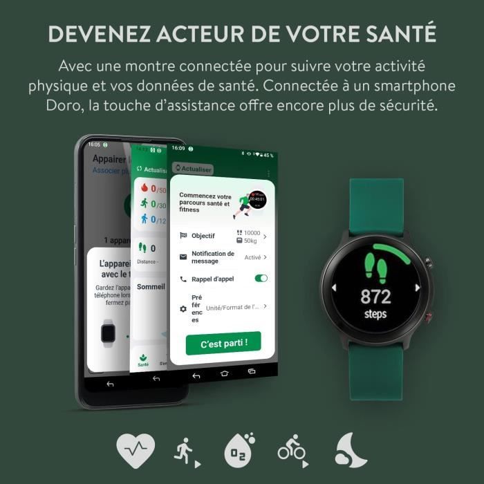 Montre Connectée Doro Watch Seniors - Smartwatch Résistant à l'eau ...