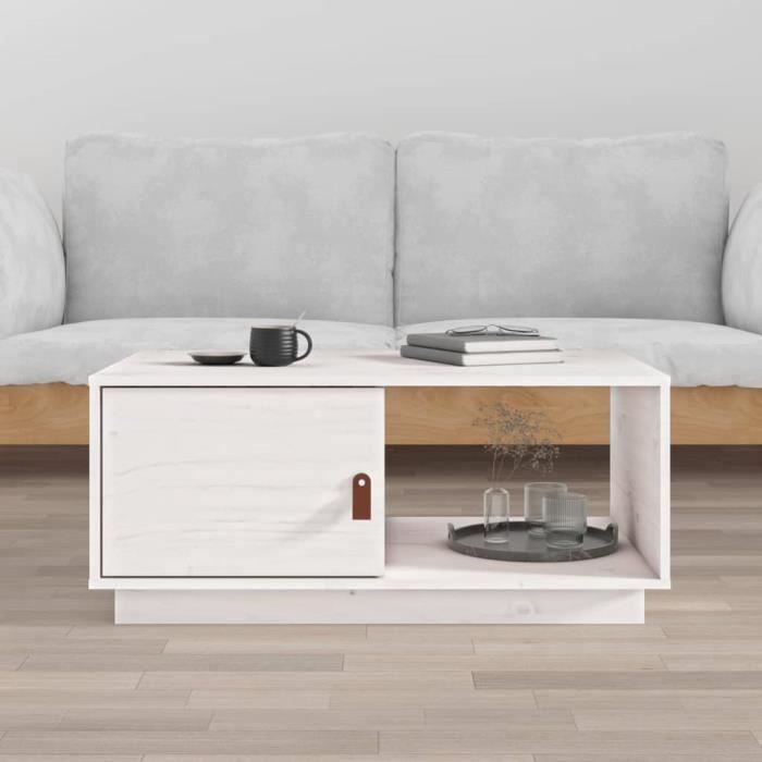 JAC Table basse Blanc 80x50x35,5 cm Bois massif de pin 130094 ...