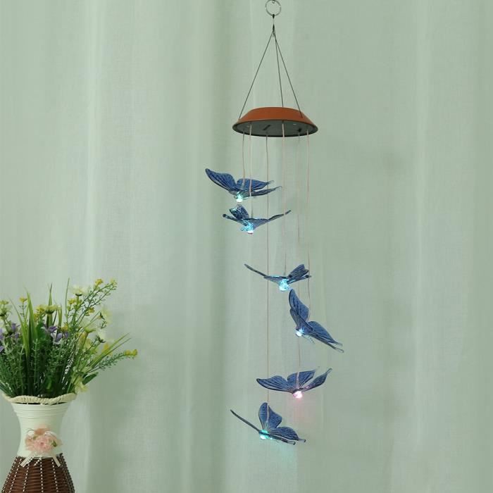 Carillons de vent LED solaires imperméables - FDIT - papillon - blanc ...