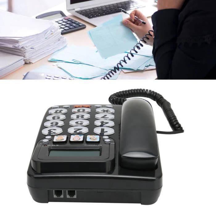 HURRISE Téléphone fixe de bureau TéLéPhones Fixes, Volume de TéLéPhone Filaire à Double Porte ...