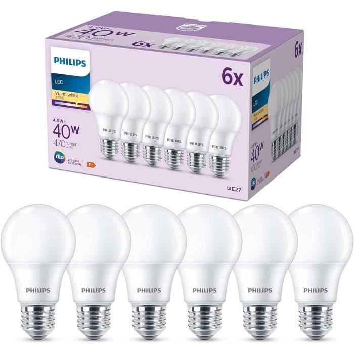Pack de 6 ampoules LED - PHILIPS - E27 - 40W - Blanc chaud - Cdiscount ...