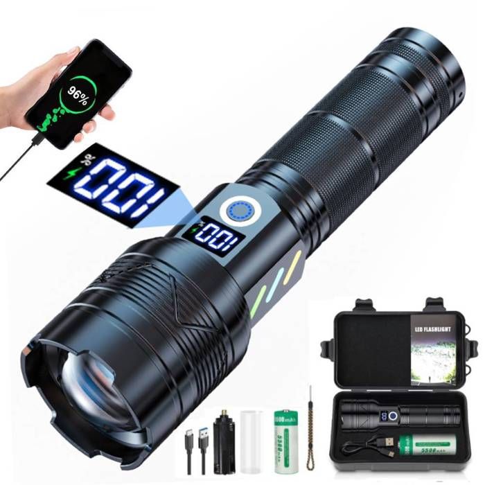 Lampe de Poche Rechargeable, Zoomable 5 Modes D'éclairage Lampe Torche ...