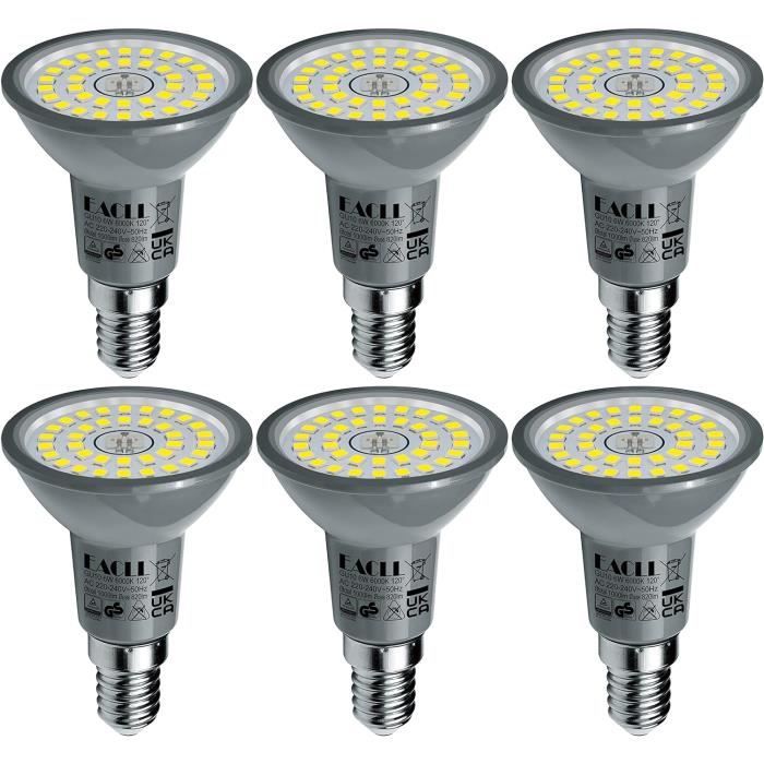 Ampoule Led E14 Blanc Froid, Lot De 6, 6W Équivalent R50 Halogène Incandescence 100W, 6000K ...