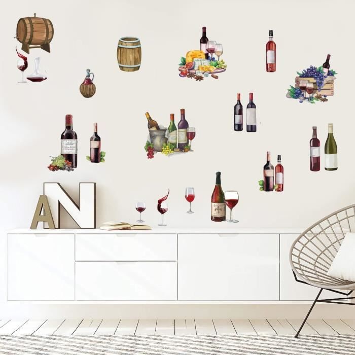 21 Pcs Vin Thème Stickers Muraux Aquarelle Vin Rouge Verre Vignoble ...