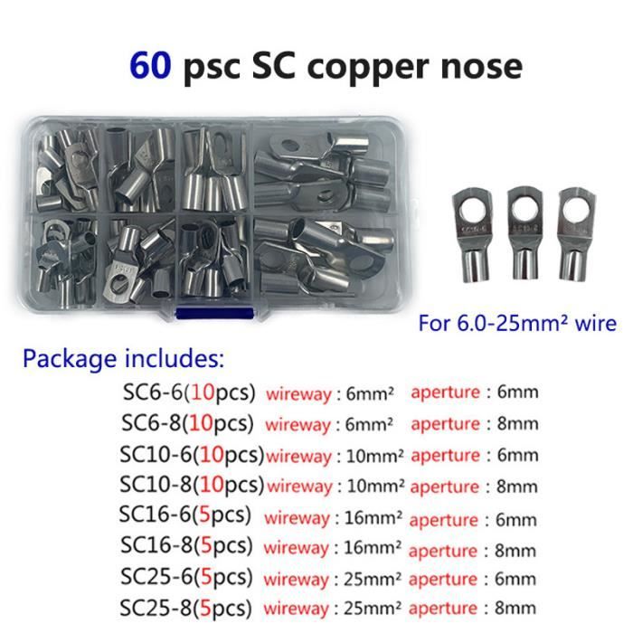 PINCE DE SERRAGE,60pcs--pince à sertir 6 50mm AWG 22 10, borne de Tube, outil de sertissage ...