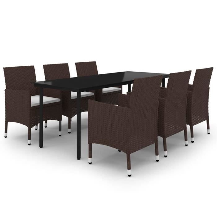 HAO Ensemble à dîner de jardin coussins 7 pcs Résine tressée Verre ...