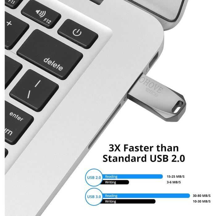 Clé USB 128 Go, Cle USB 3.0 Clef USB Imperméable USB 128 Go Métal Pen ...