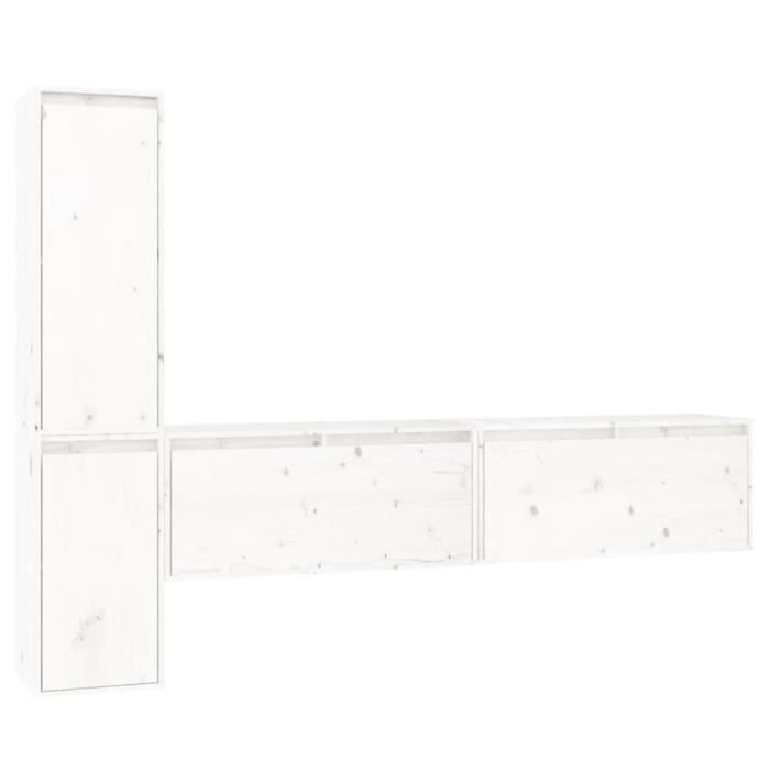 Meubles TV 4 pcs Blanc Bois massif de pin-S7489 - Cdiscount Maison