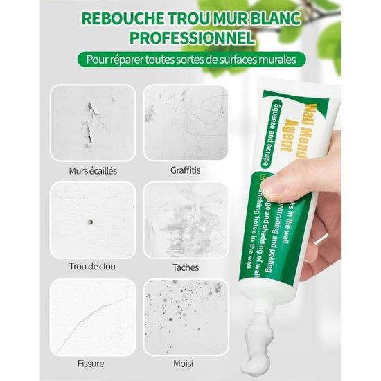 Rebouche Trou Mur Blanc 200g Enduit de Rebouchage Blanc Bouche Trou Mur ...