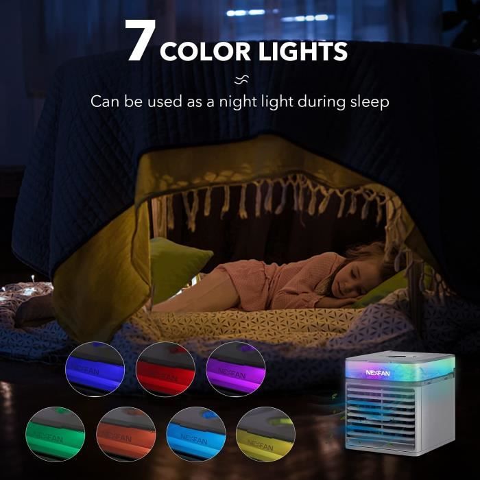CLIMATISEUR MOBILE Climat ur Portable avec 3 Vitesses 7 Couleurs ...