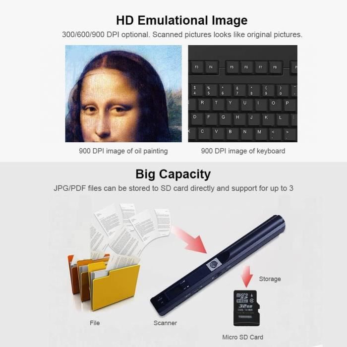 Numériseur Portatif, Scanner Portable Scanner De Documents Portable Scanner De Livres Au Format ...