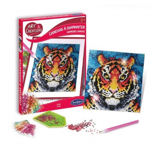 Jeu créatif - SENTOSPHERE - Canevas à diamanter Tigre - Rouge - Multicolore - 6 ans et plus ...