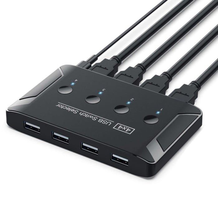 Commutateur De Partage Kvm Usb 2.0 Pour 4 Ordinateurs,4 Périphériques ...