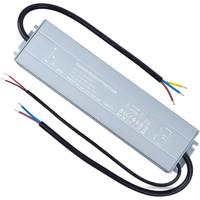 Transformateur LED Dimmable 24V 60W, 220V CA à 24 Volt CC Driver 2,5A, 0-10V ou TRIAC, IP67 ...