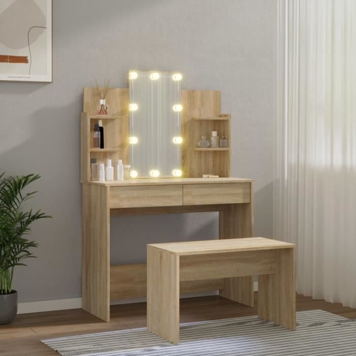 TAM Ensemble de coiffeuse avec LED Chêne sonoma Bois d'ingénierie ...