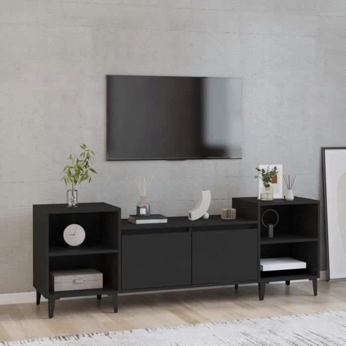 KEENSO Meuble TV Noir 160x35x55 cm Bois d'ingénierie KN005 - Cdiscount ...