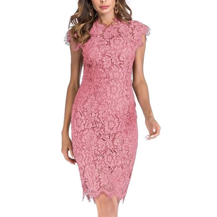 ROBE Robe formelle en dentelle de couleur unie pour dames, robe moulante à fermeture éclair pour ...