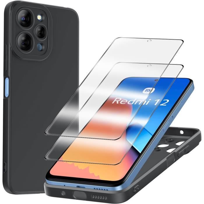 Coque pour Xiaomi Redmi 12 6.79" + 2 Pack Verre Trempé, Noir Silicone ...