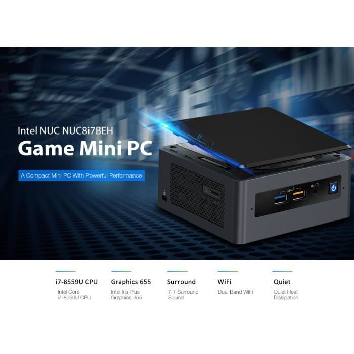 Mini PC Licence Windows 10 Intel NUC8i7BEH UnitÉ Centrale Core i7 8559U / Intel Graphics 655 ...