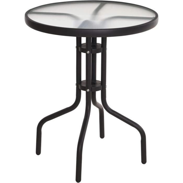 Table de bistro ronde en métal avec plateau en verre, table de jardin ...