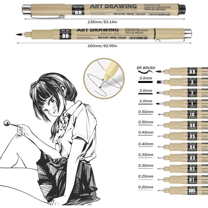 FANNAS Stylo Micron 12 Pièces Noir Pointe Fine Crayod Feutre Noir à ...