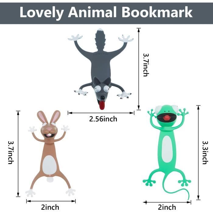 3 Pièces Signet Animal de Dessin Animé 3D Marque-Page Wacky Palz Signet ...