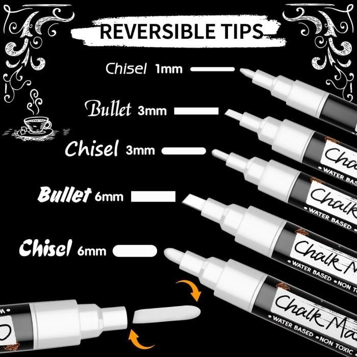 Maqhpu Stylo à craie pour tableau noir, 6 stylos à craie blanche pour ...