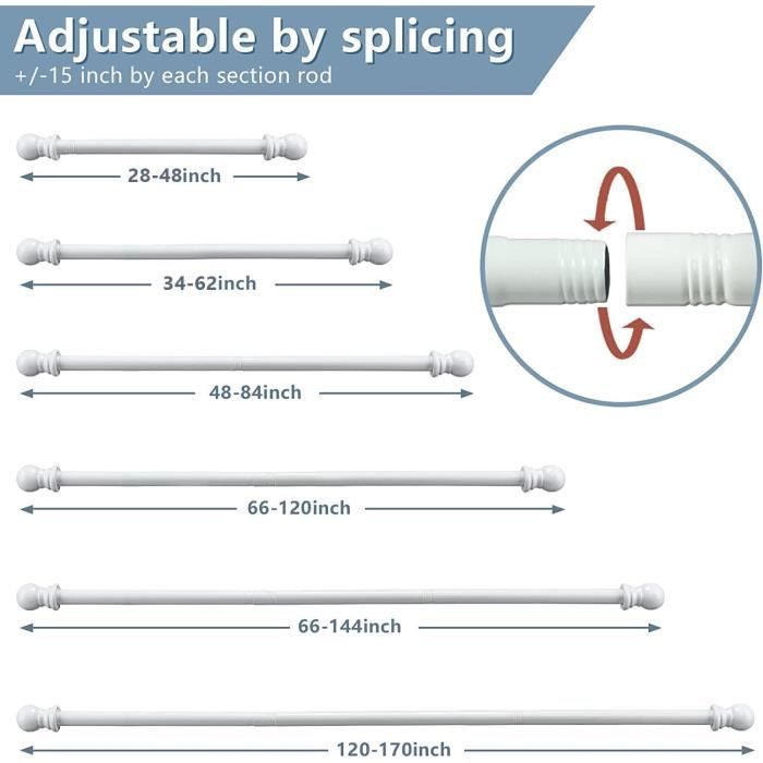 Tringle Rideau avec Embouts Ronds, Tringle Rideau Extensible 76-110cm, Tringle à Rideau de Type ...
