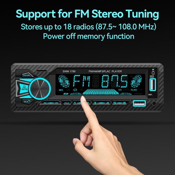 Autoradio Bluetooth 5.0, autoradio avec kit mains libres Bluetooth, autoradio FM 7 couleurs 1 ...