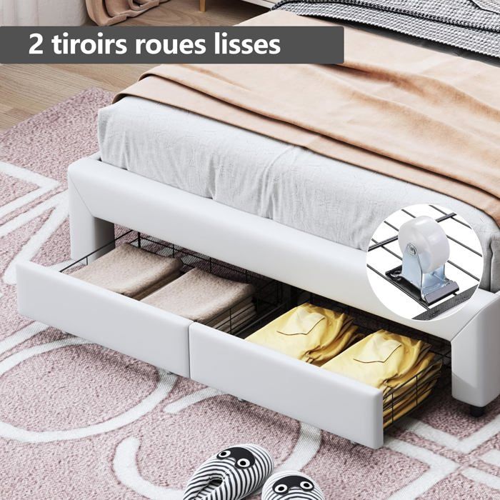 Lit 2 place enfant fille 140x200 avec LED, tête couronne réglable ...