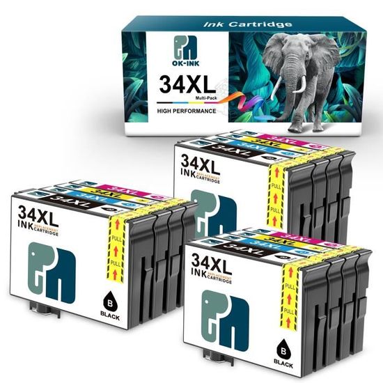 OK-INK 12 CARTOUCHE IMPRIMANTE 34XL Cartouches d’encre Compatibles ...