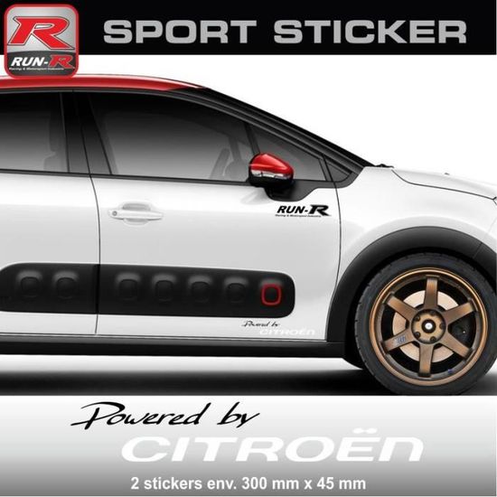PW03 NB - Sticker Powered by CITROEN - NOIR BLANC - pour C1 C2 C3 DS3 ...