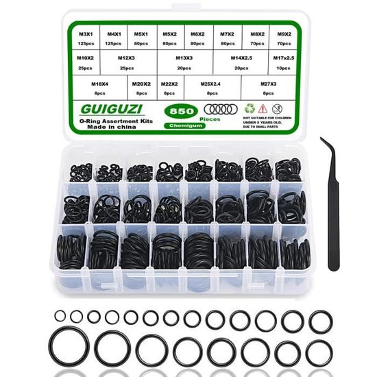 850 Pièces Joints Toriques, GUIGUZI 18 Tailles M3-M27 Caoutchouc Joints ...