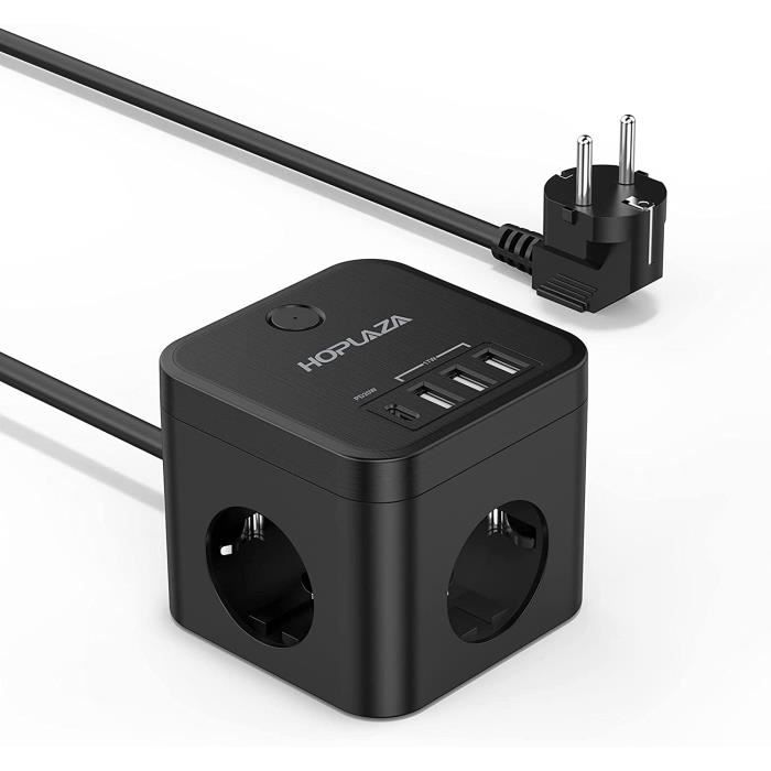 Multiprise 7 prises, prise usb cube avec 3 prises ca - 3 chargeurs usb (5 v 3,4 a) - 1 type c 20 ...
