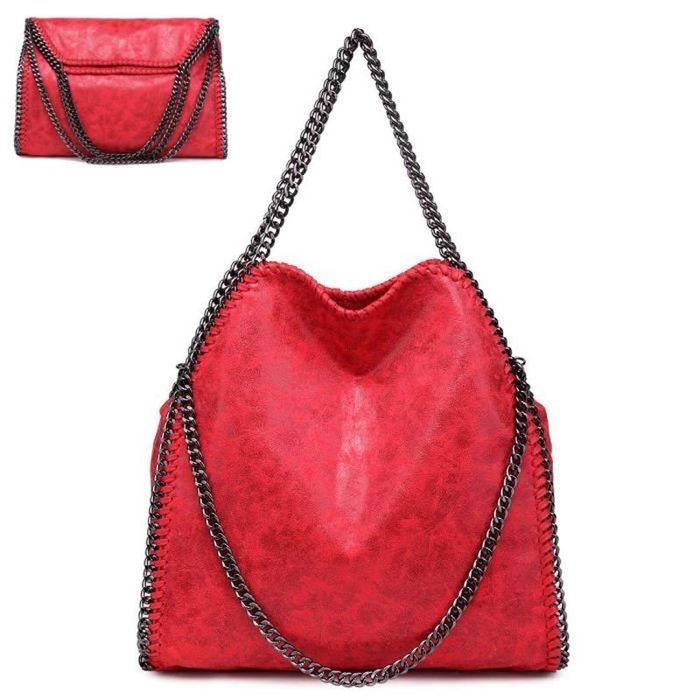 Sac À Main Pu Cuir Chaîne Sac Épaule Porté Bandoulière Rétro Femme ...