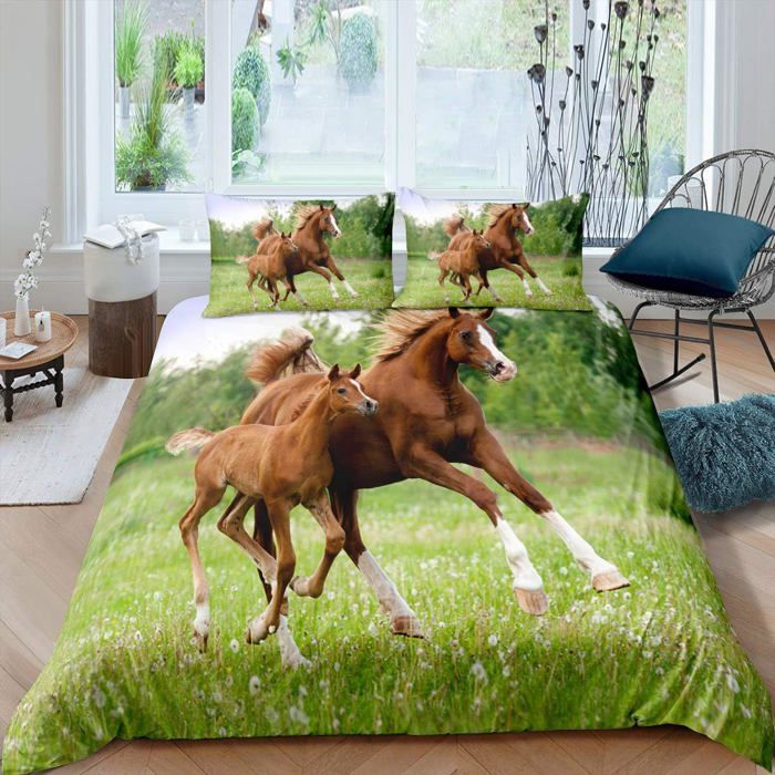 Parure De Lit Cheval Prairie Galoping Horse Housse De Couette Pour Enfants Ultra Doux 3D Motif ...