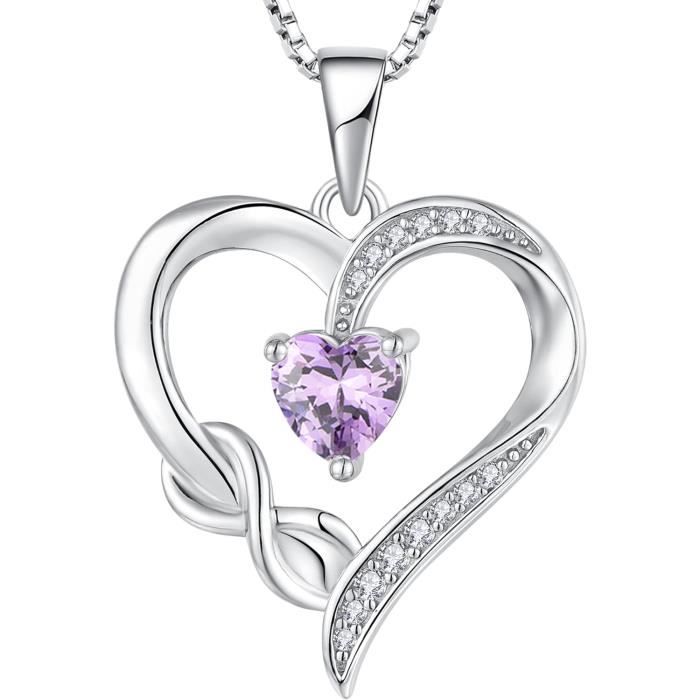 Collier Coeur Infini En Argent 925 Pendentif Coeur D'Amour Pierres De ...